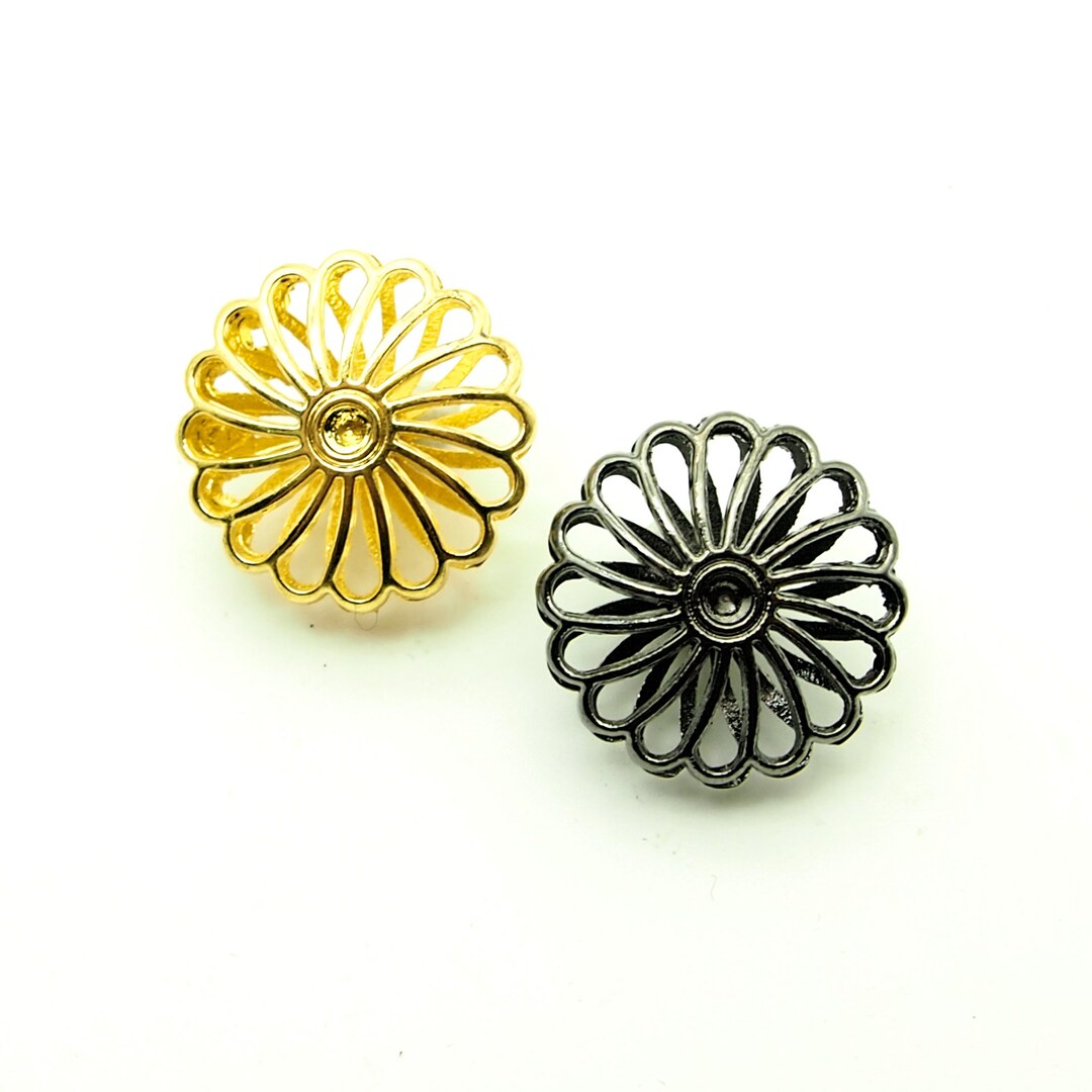 3D Flower Button (5pcs) - 20mm; Shiny Gold/shiny Pewter - Etsy