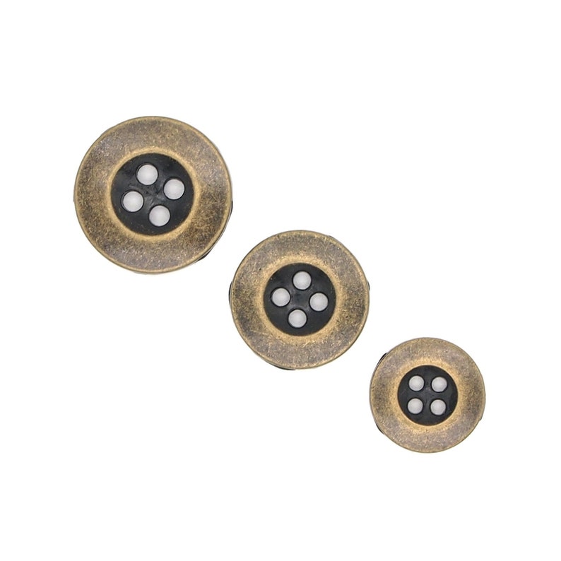 Plain 4 Hole Metal Buttons (10 Pcs) - 15/18/21mm; Antique Brass/dark ...