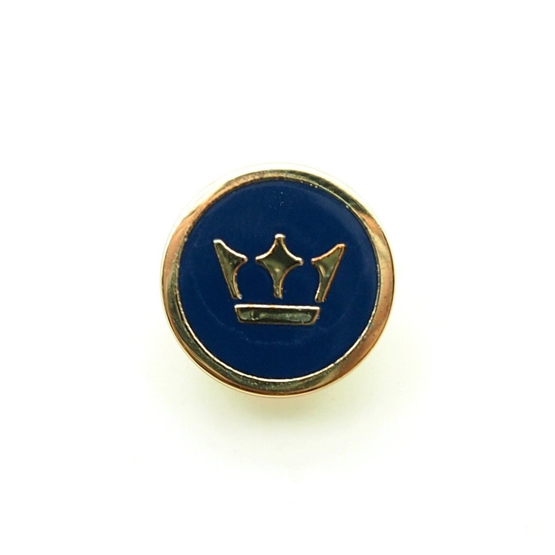 Crown Buttons (5pcs) - 13mm; Shiny Gold + Blue - Etsy