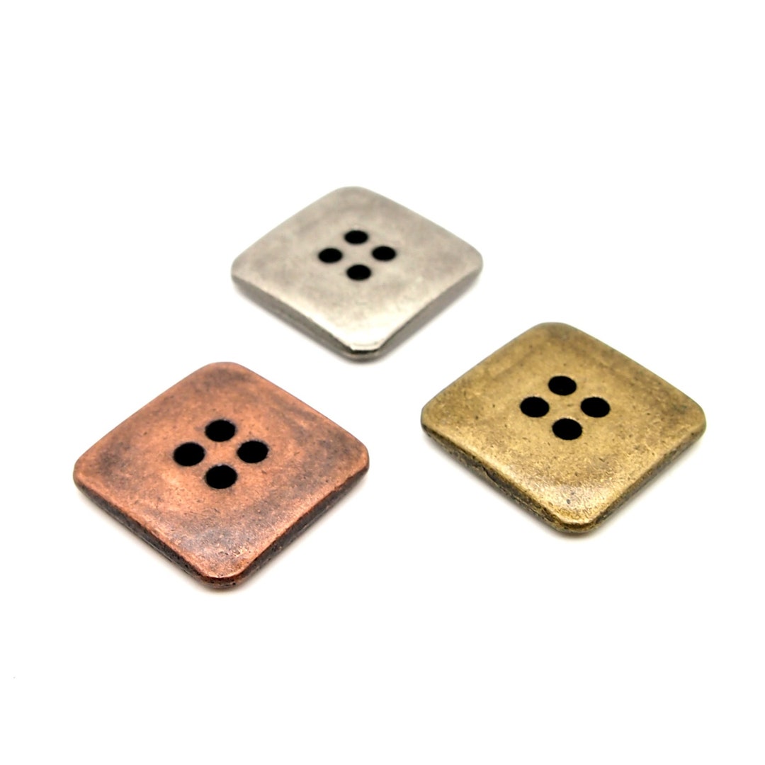 Square 4 Hole Buttons (10 Pcs) - 20mm; Antique Brass/antique Copper ...