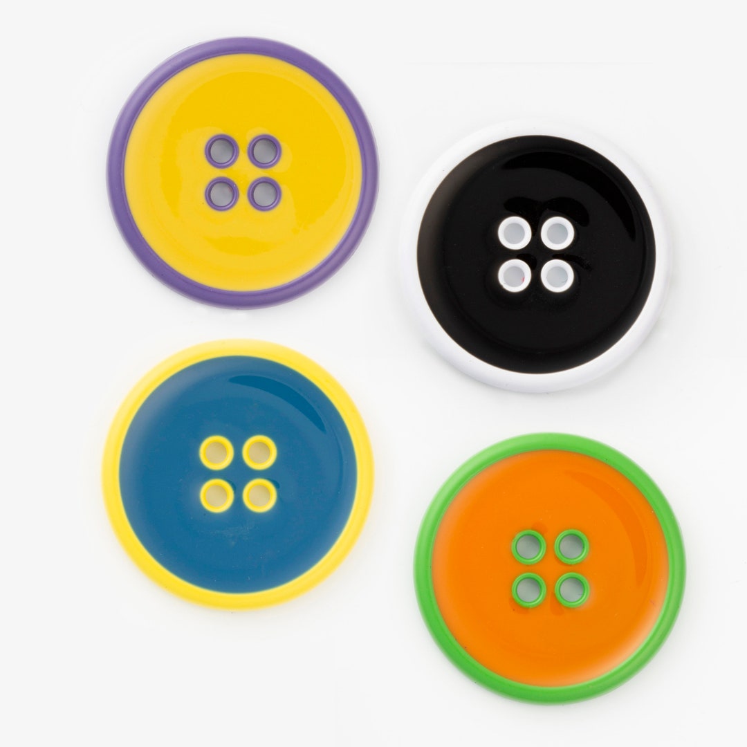 Colorful 4 Hole Buttons (5pcs) - 34mm; Yellow + Purple; Blue + Yellow ...