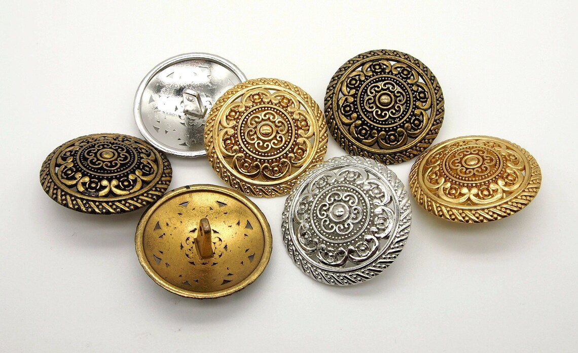 Lace Patterned Metal Buttons (5 Pcs) - 30mm; Antique Brass/gold/silver ...
