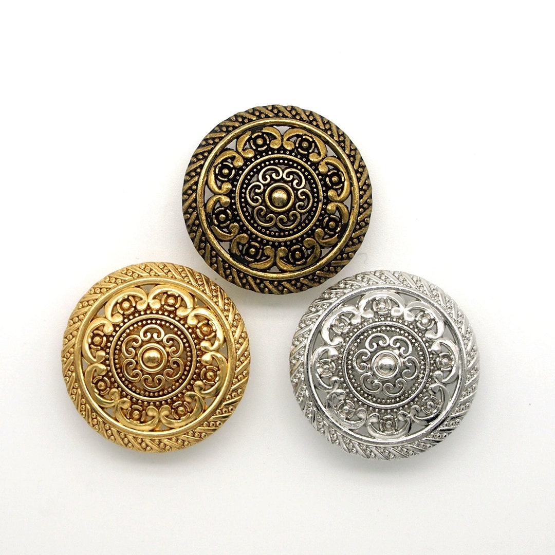 Lace Patterned Metal Buttons (5 Pcs) - 30mm; Antique Brass/gold/silver ...