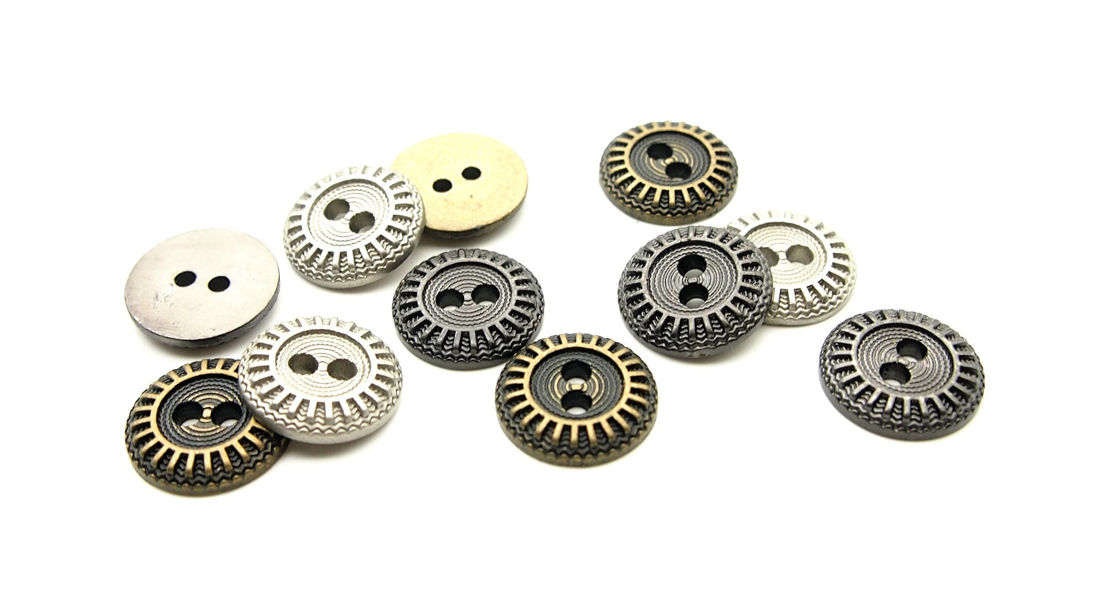 Vintage 2 Hole Buttons (10pcs) - 15mm; Silver/antique Brass/pewter - Etsy