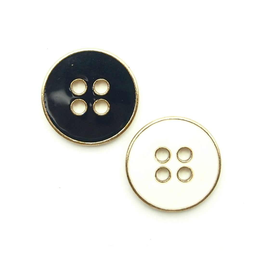 Flat 4 Hole Buttons (5pcs) - 23mm; Off-white and Matte Gold/black and ...