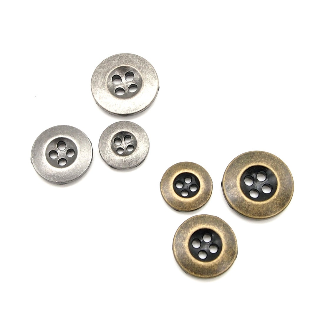 Plain 4 Hole Metal Buttons (10 Pcs) - 15/18/21mm; Antique Brass/dark ...