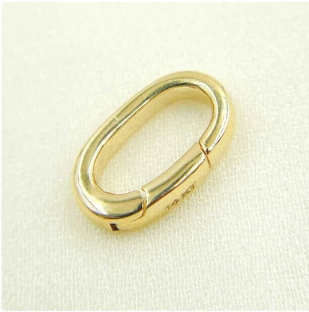 Solid 14K Gold Push Lock Gold Clip Holder Enhancer Small Oval Charm ...