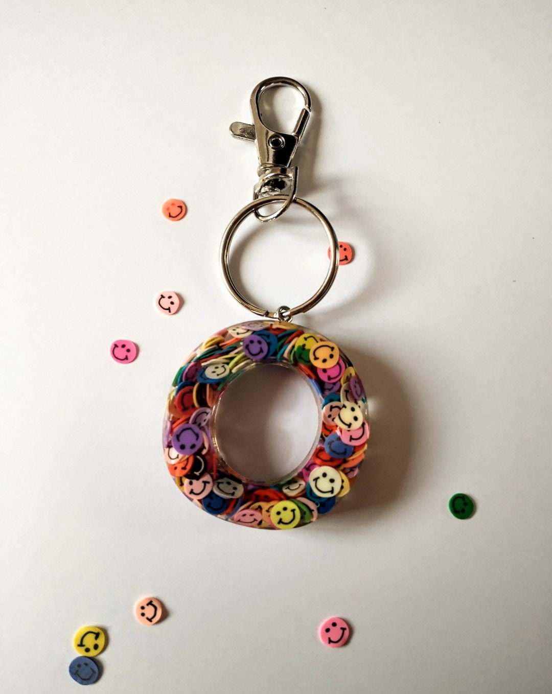 Beautiful Colourful Smiley Face Letter Keyrings or Bag Clips / Sparkly ...