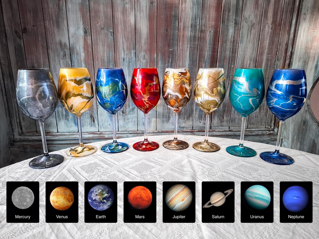 Handmade Space Solar System Resin Wine Glass Collection, Planet Parade ...