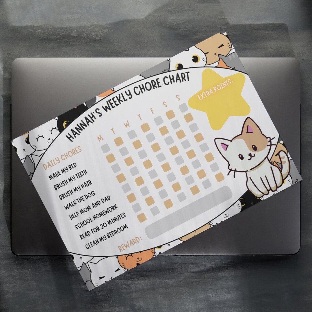 Weekly Chores Chart | Cute Cat Design | Editable in Canva | Kids ...