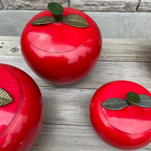 Vintage Enamelware Apple Canister Set, Mid Century Red Apple Aluminium ...