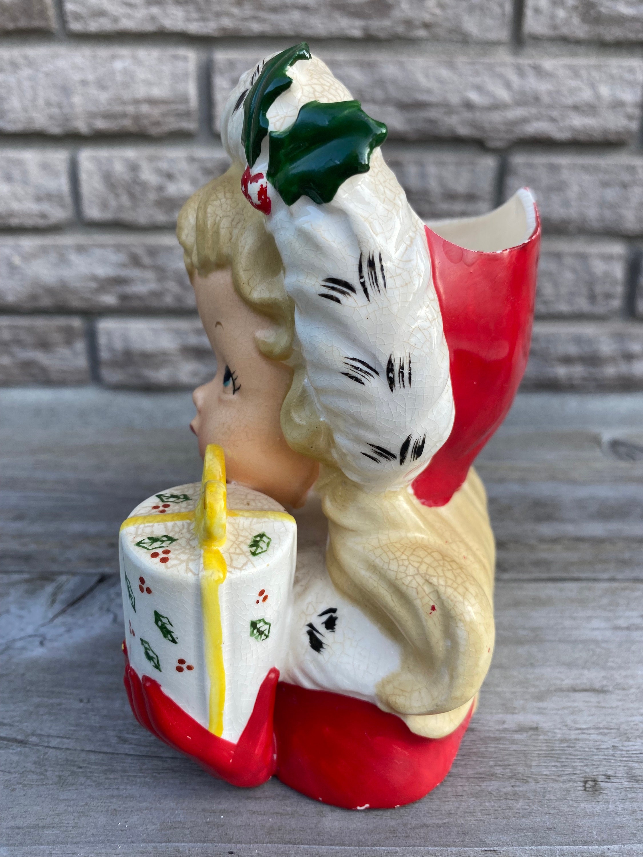 Vintage Napco 1956 Christmas Girl Planter, Head Vase Planter - Etsy