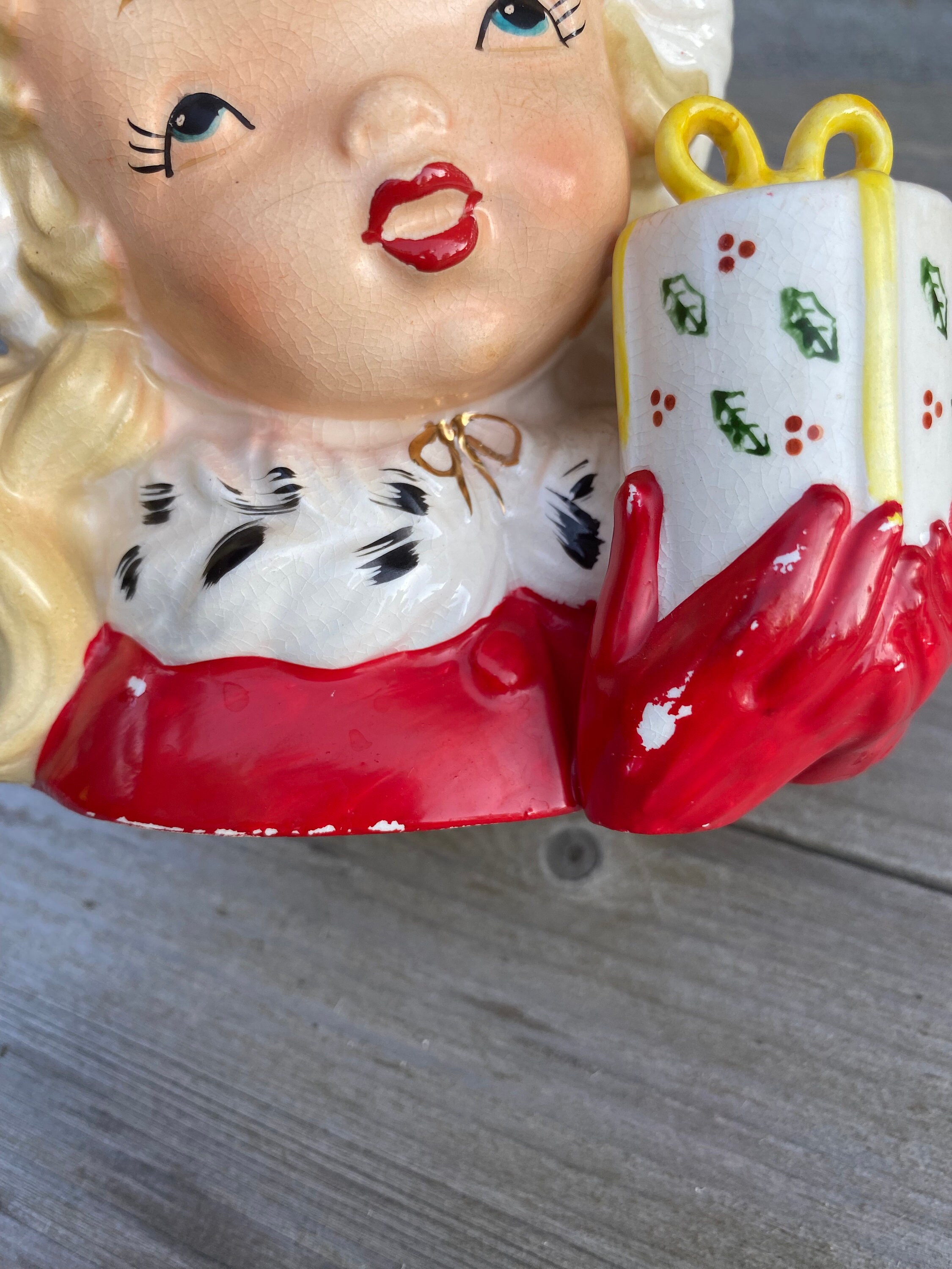 Vintage Napco 1956 Christmas Girl Planter, Head Vase Planter - Etsy