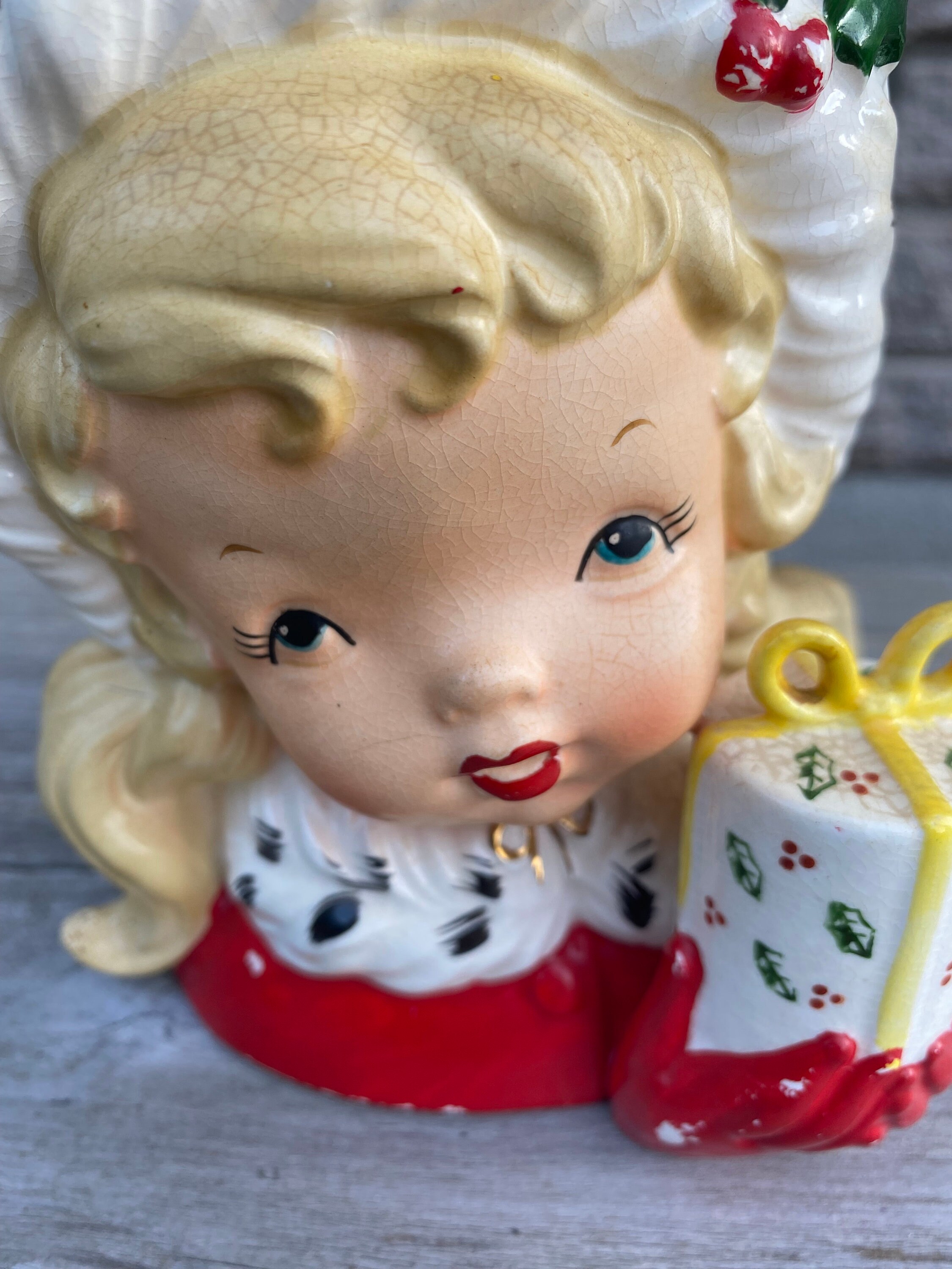 Vintage Napco 1956 Christmas Girl Planter, Head Vase Planter - Etsy