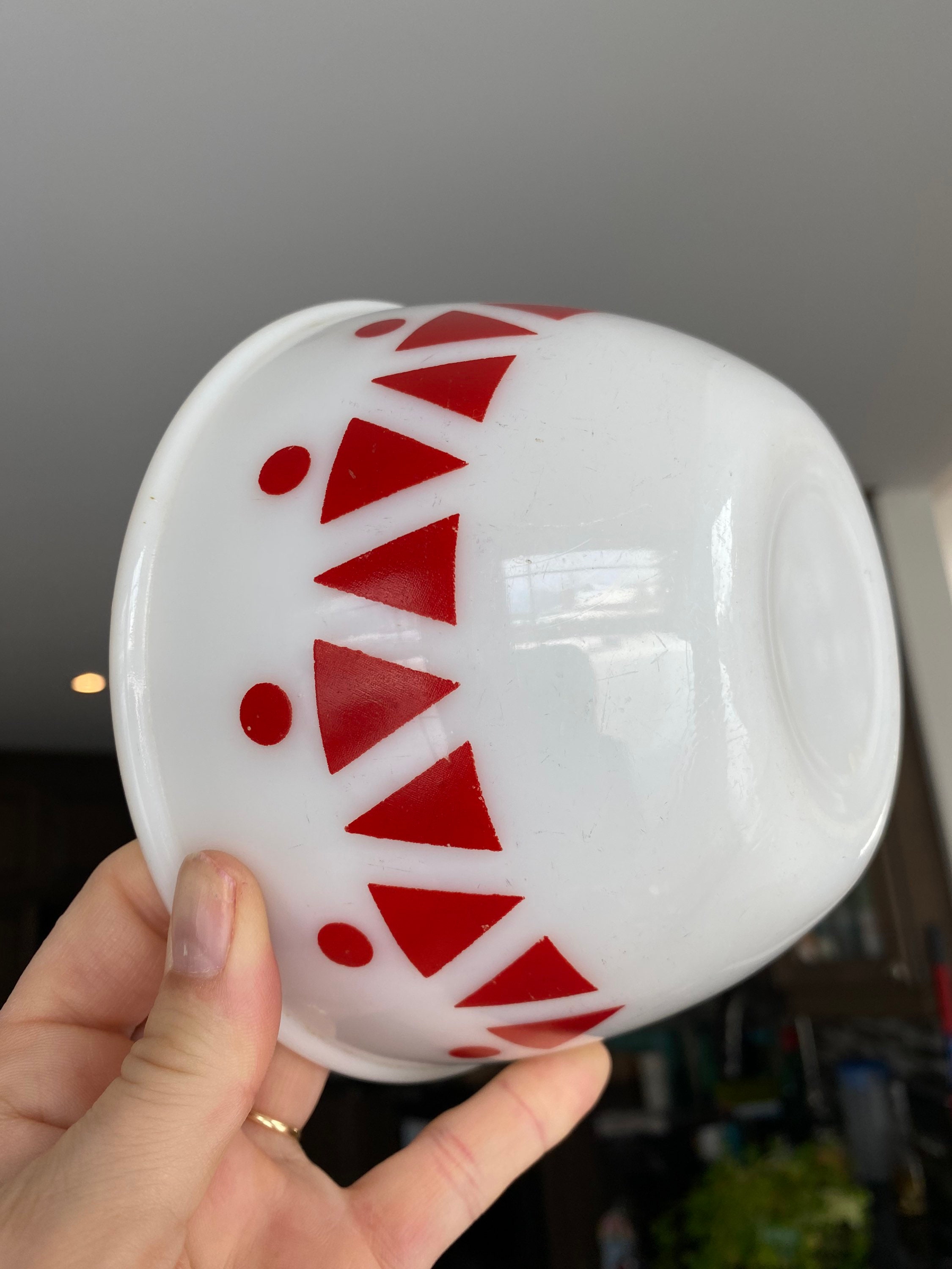 Vintage Pyrex, Vintage Hazel Atlas, Red Dots and Triangles Soup Bowl ...