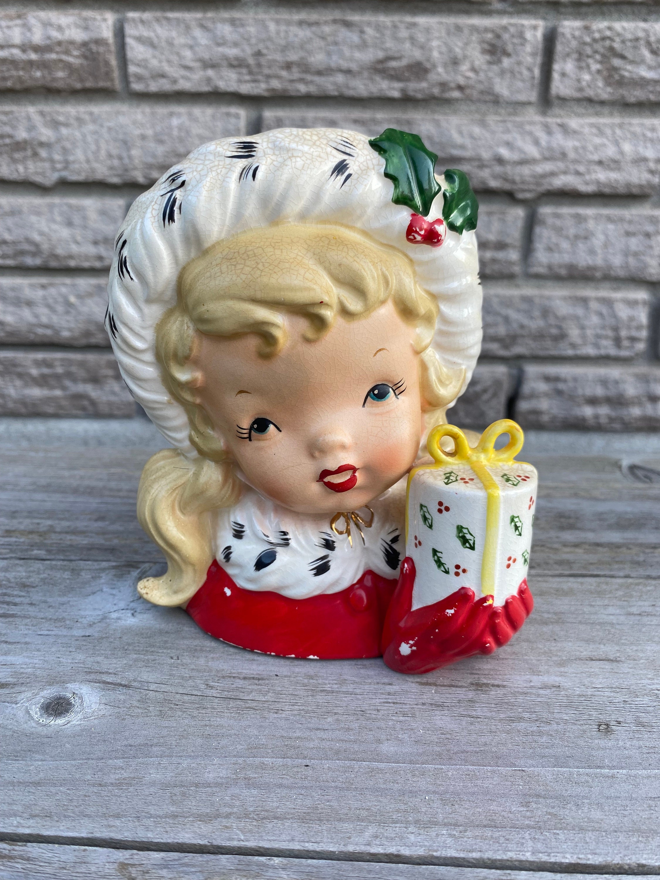 Vintage Napco 1956 Christmas Girl Planter, Head Vase Planter - Etsy