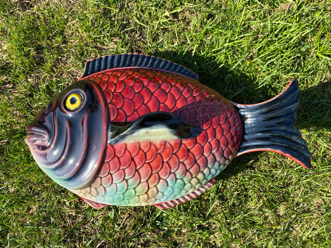 Vintage Fish Serving Platter, Ceramic Covered Fish Platter, Portugal ...
