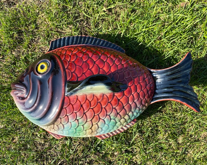 Vintage Ceramic Covered Fish Platter/art Pottery Fish Shaped Platter ...