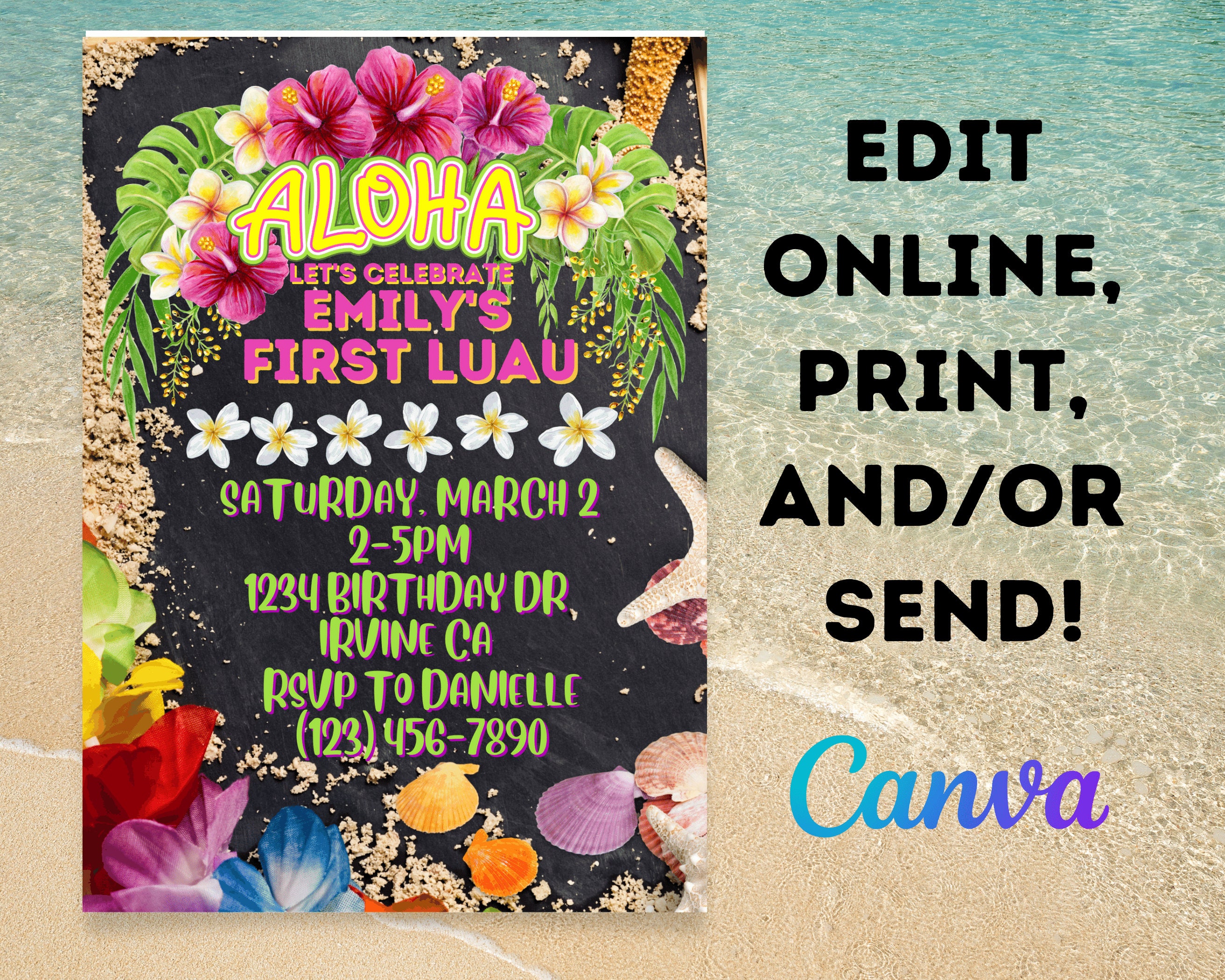 Editable Aloha Birthday Party Invitation Editable Template - Etsy