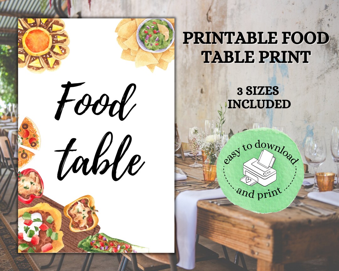 Printable Instant Download Food Table Sign in Multiple Sizes - Etsy