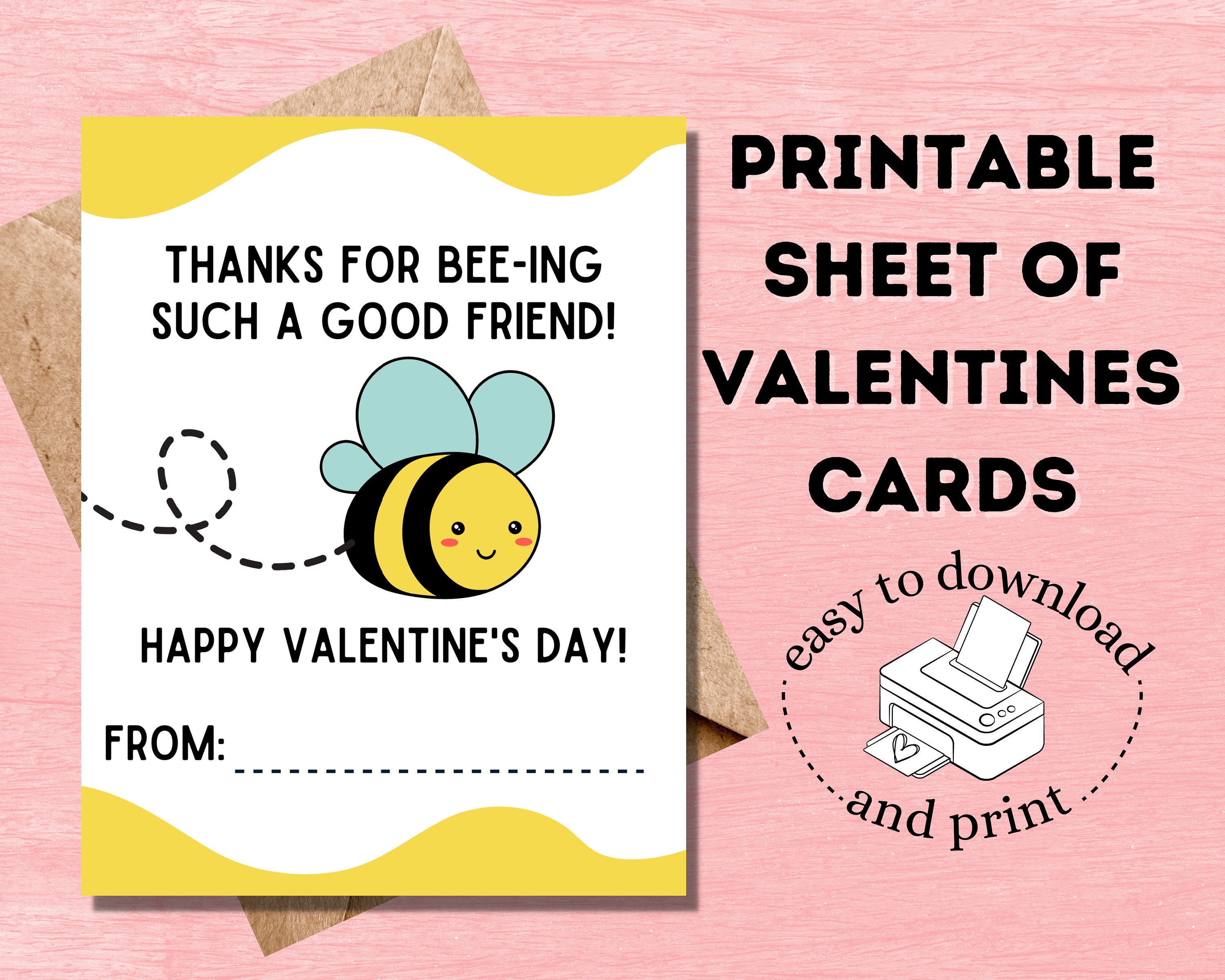 Printable Valentines Cards for Kids Bee Puns Valentines - Etsy