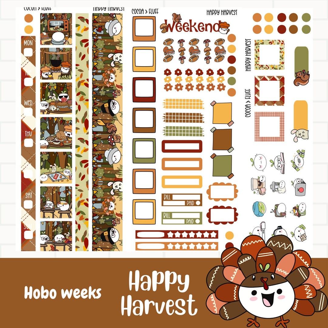 Happy Harvest Hobonichi Weeks Planner Stickers, Weekly Sticker Kit ...