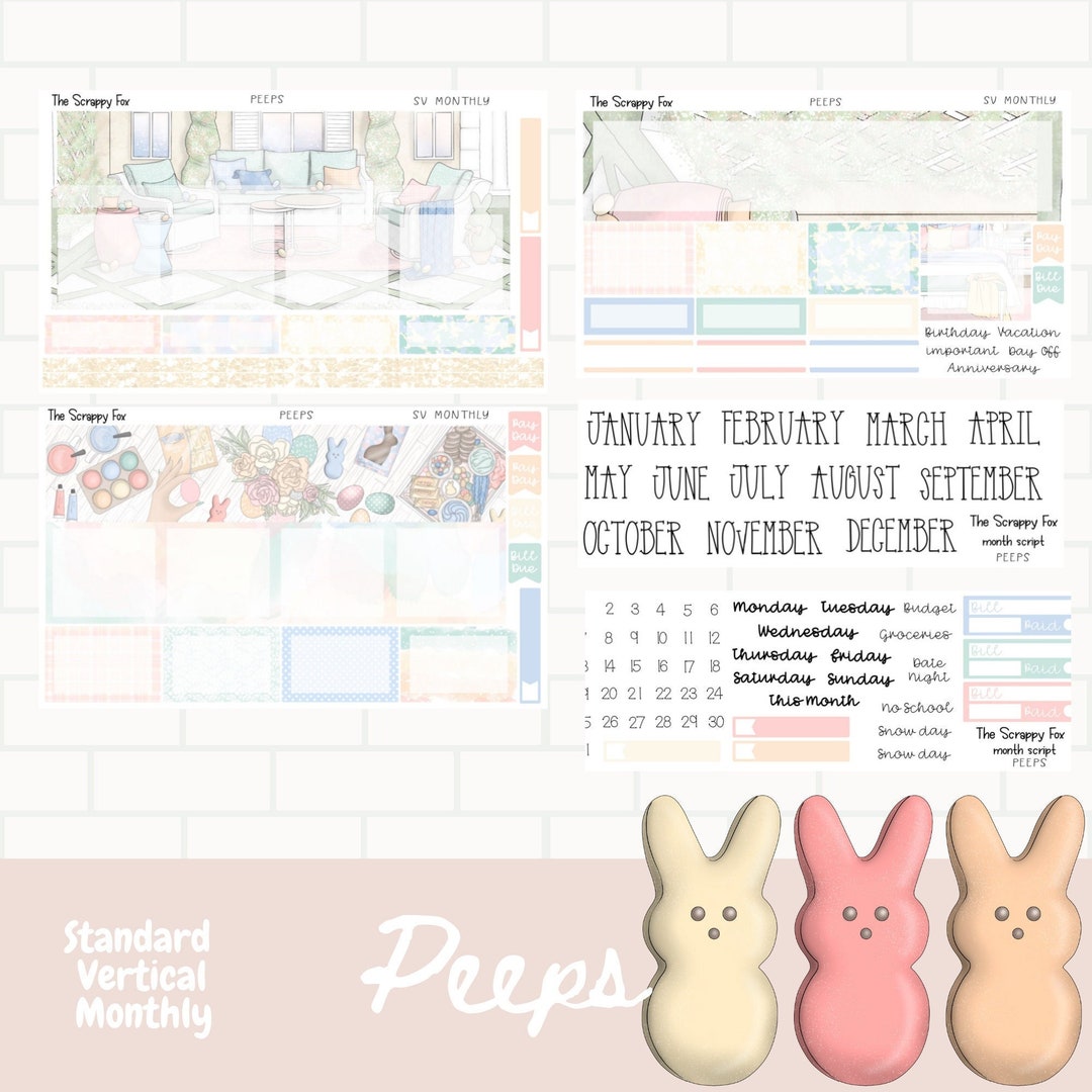 MONTHLY Sticker Kit/ Peeps / Standard Vertical Planner Kit/ - Etsy