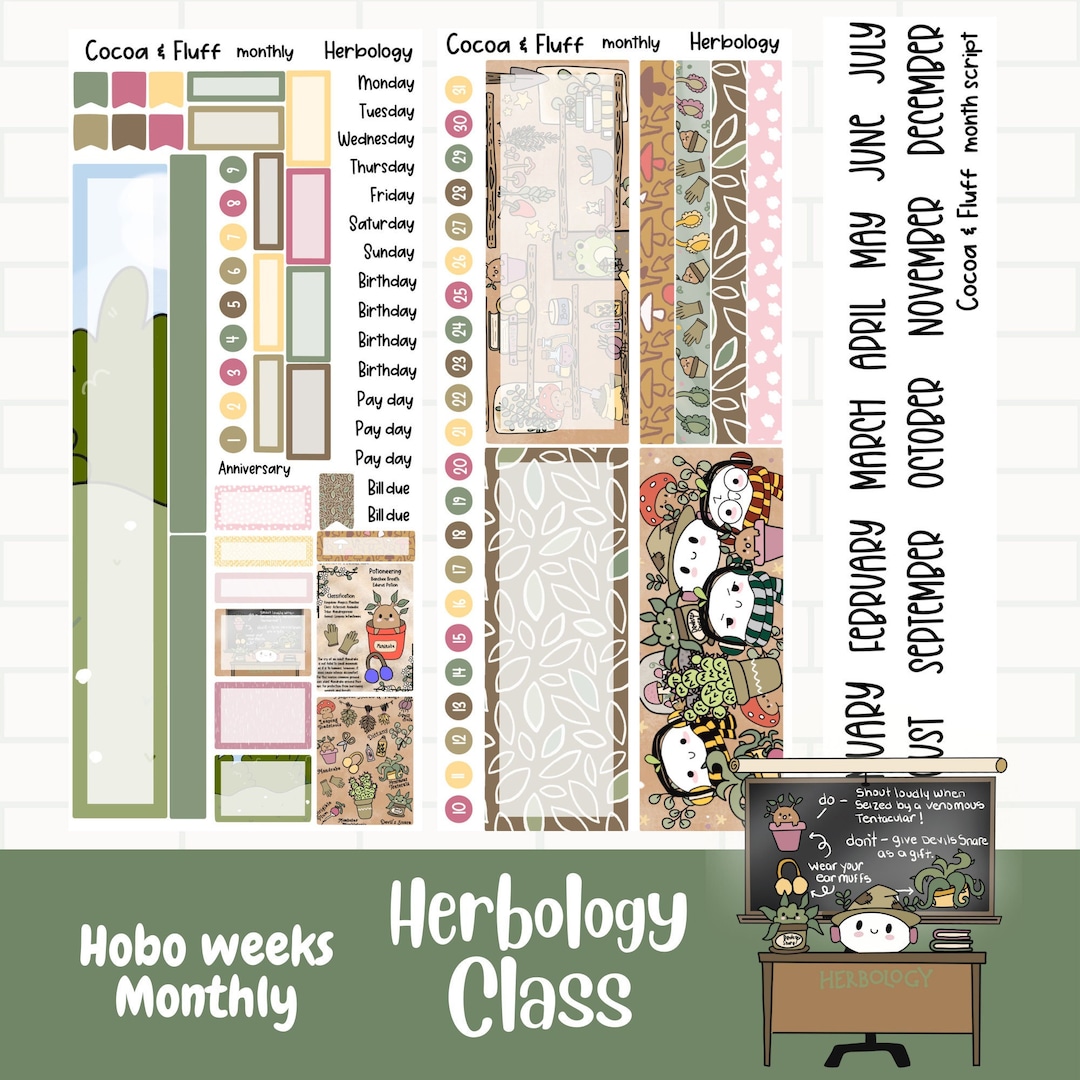 Herbology Class Hobonichi Weeks Planner Stickers, Monthly Sticker Kit ...
