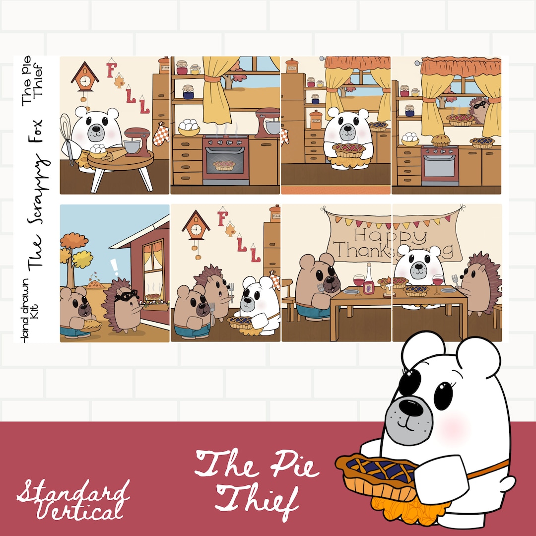 The Pie Thief Planner Stickers, Planner Sticker Kit, Thanksgiving Bears ...