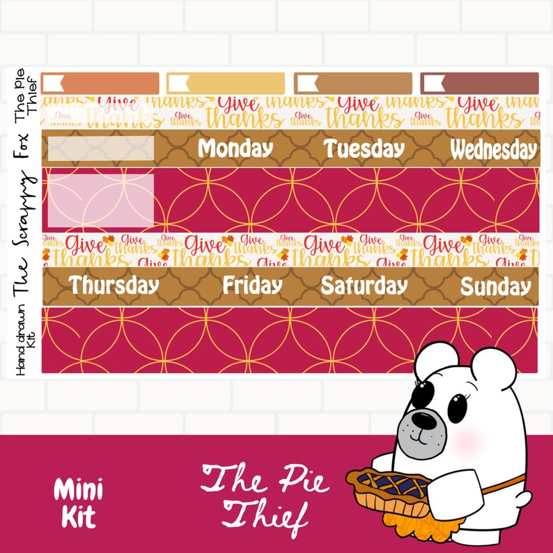 The Pie Thief Planner Stickers, Planner Sticker Kit, Thanksgiving Bears ...