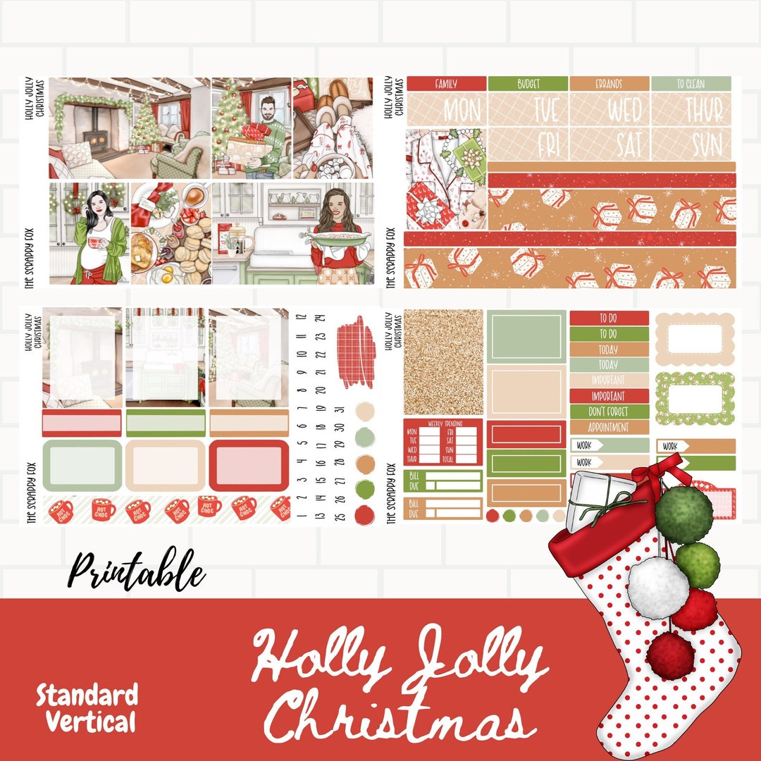Holly Jolly Planner Stickers, Planner Sticker Kit, Printable Sticker ...