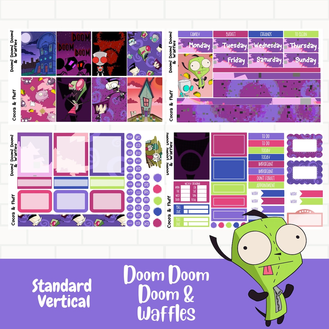 Doom Doom Doom & Waffles Planner Stickers, Planner Sticker Kit, Planner ...
