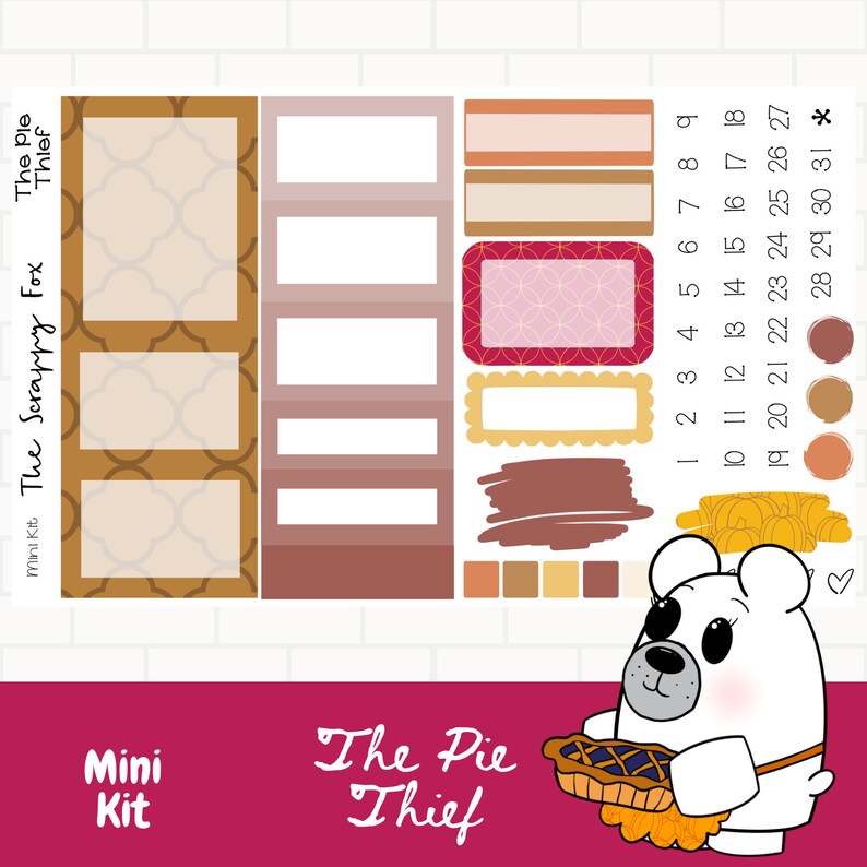 The Pie Thief Planner Stickers, Planner Sticker Kit, Thanksgiving Bears ...