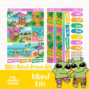 Island Life Hand Drawn Weekly Sticker Kit / Tropical Island Planner ...