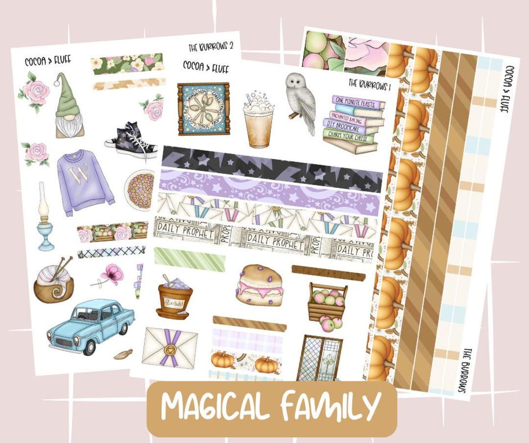 Magical Family Deco Bundle, Hand Drawn Stickers, Daily Journal, Micro ...