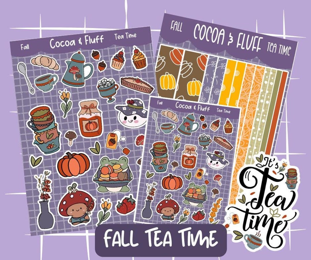 Fall Tea Time Sticker Sheet, Hand Drawn Stickers, Daily Journal, Micro Planner Sticker, Bujo ...