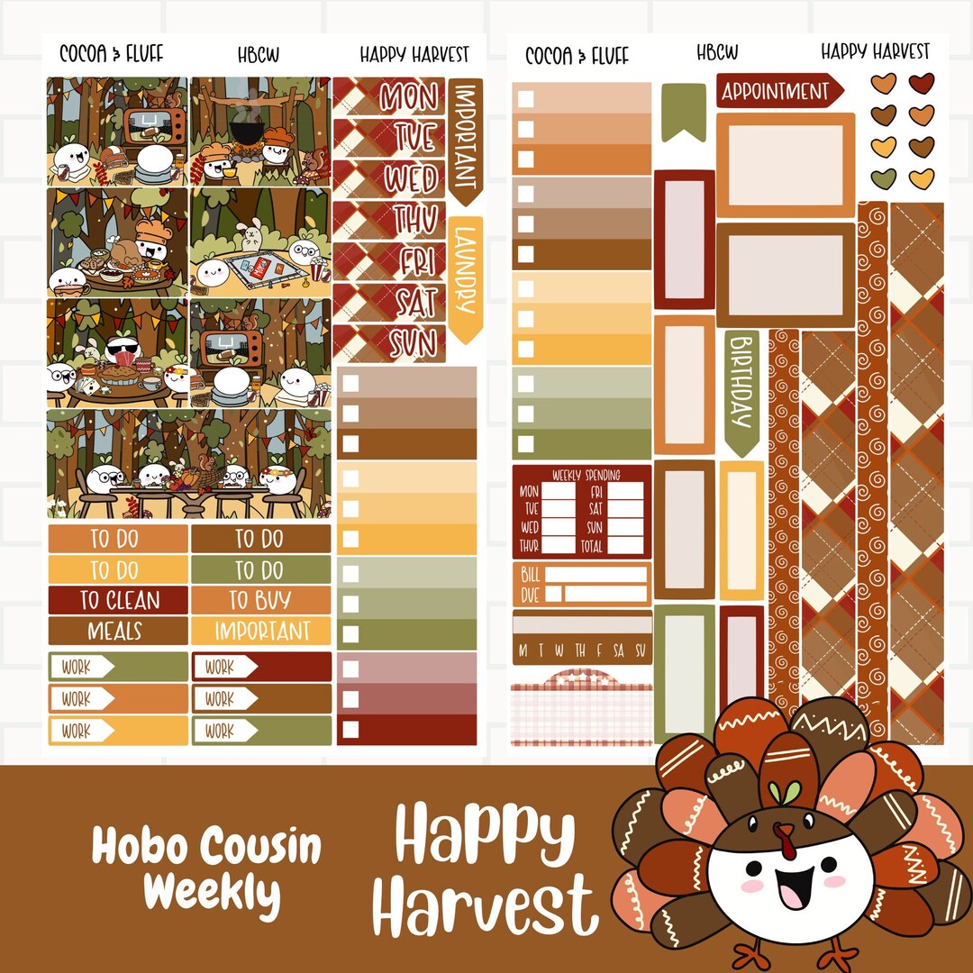 Happy Harvest Planner Stickers, Hobonichi Cousin Weekly Sticker Kit ...