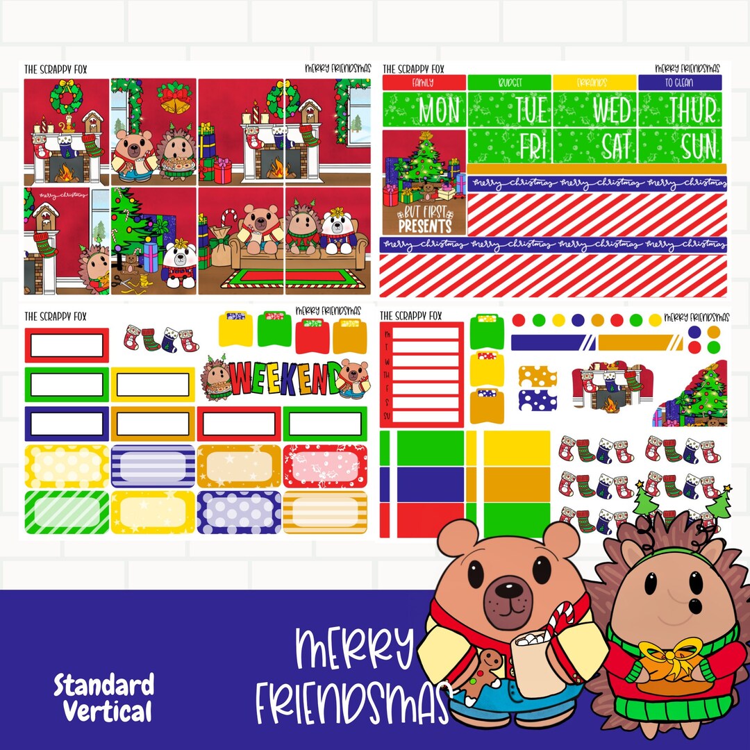 Merry Friendsmas Planner Stickers, Holiday Sticker Kit, Hand Drawn ...