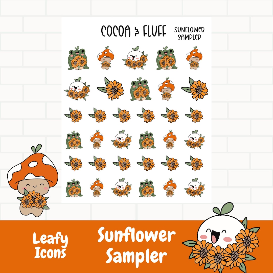 Sunflower Sampler Leafy, Lily and Buttons Planner Icons, Hand Drawn ...