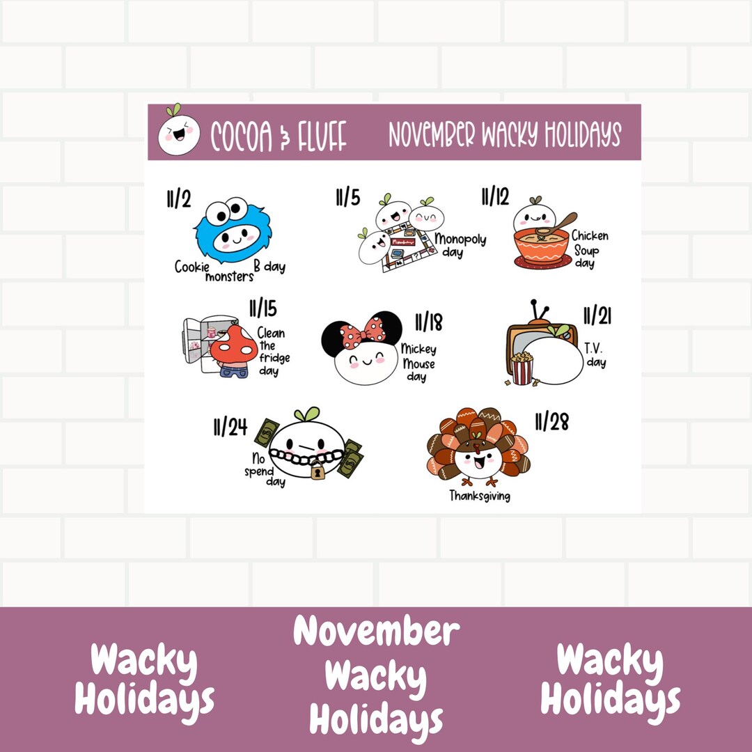 Wacky Holidays Leafy Planner Icons, Hand Drawn Stickers, Leafy Planner ...
