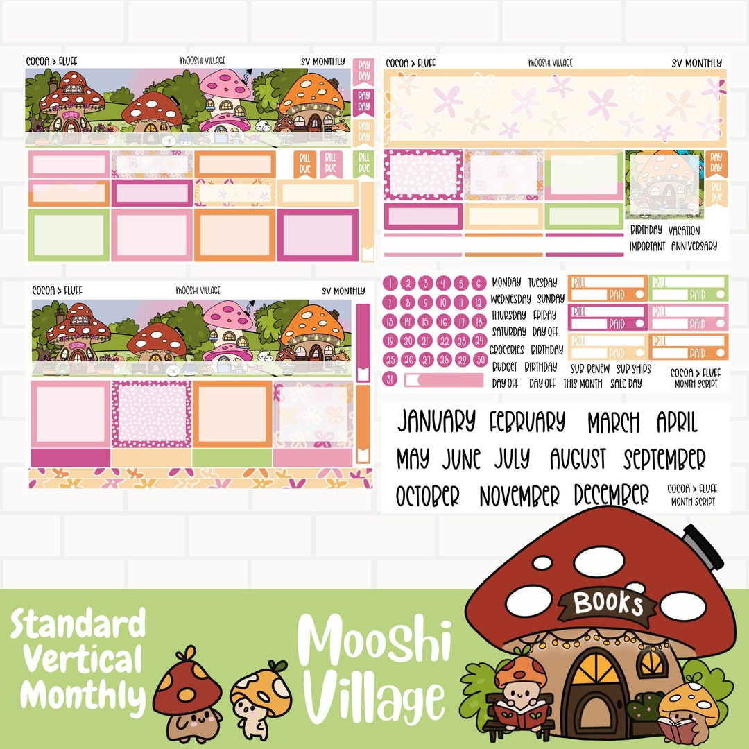 Mooshi Village Planner Stickers, Standard Vertical Monthly Sticker Kit ...
