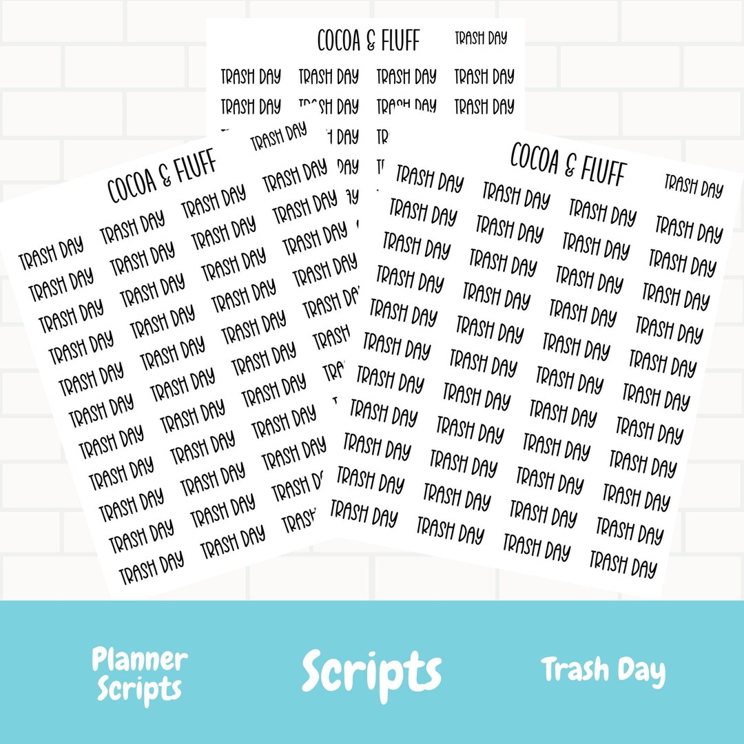 Trash Day Script Stickers, Scripts, Family Script Stickers, Home ...