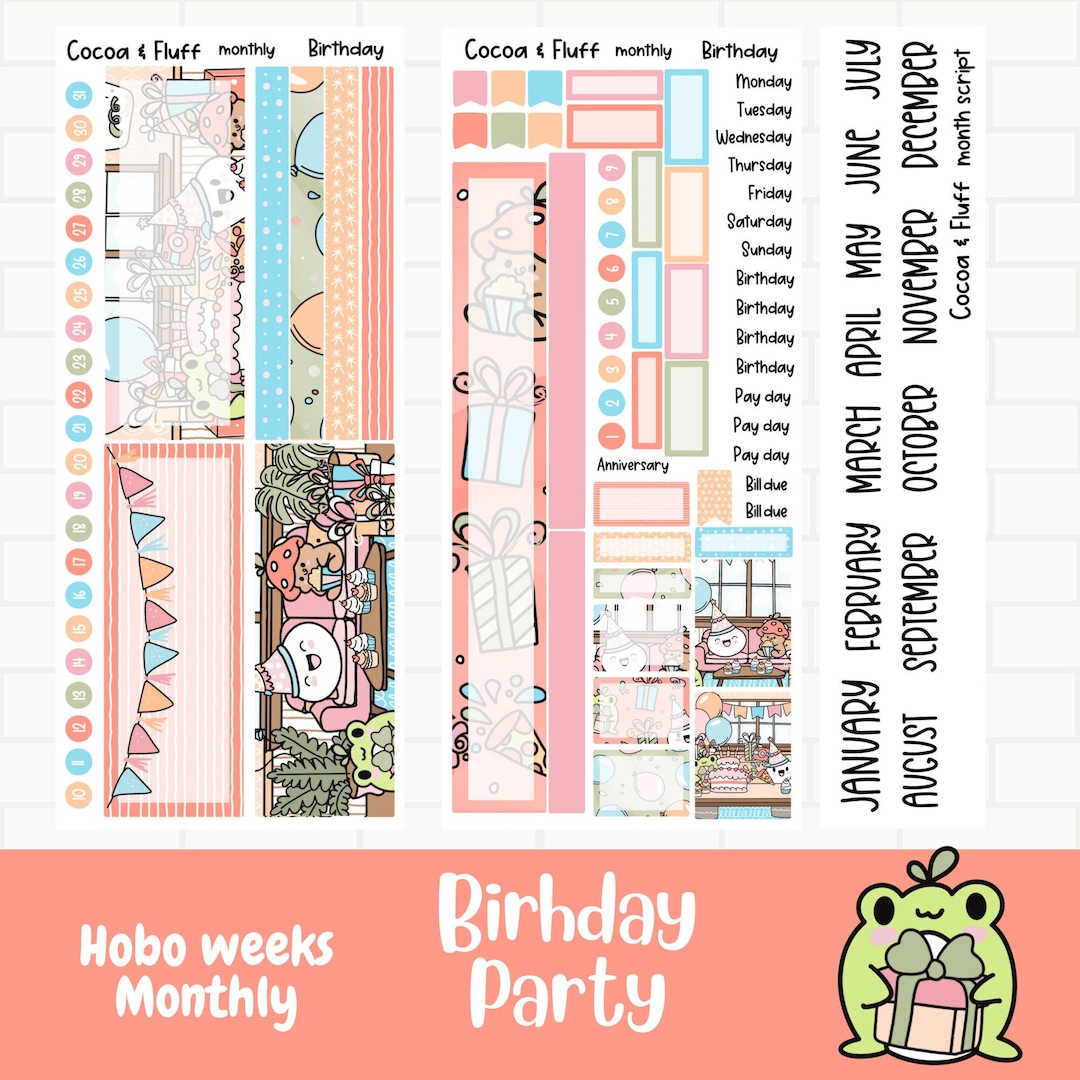 Birthday Party Hobonichi Weeks Planner Stickers, Monthly Sticker Kit ...