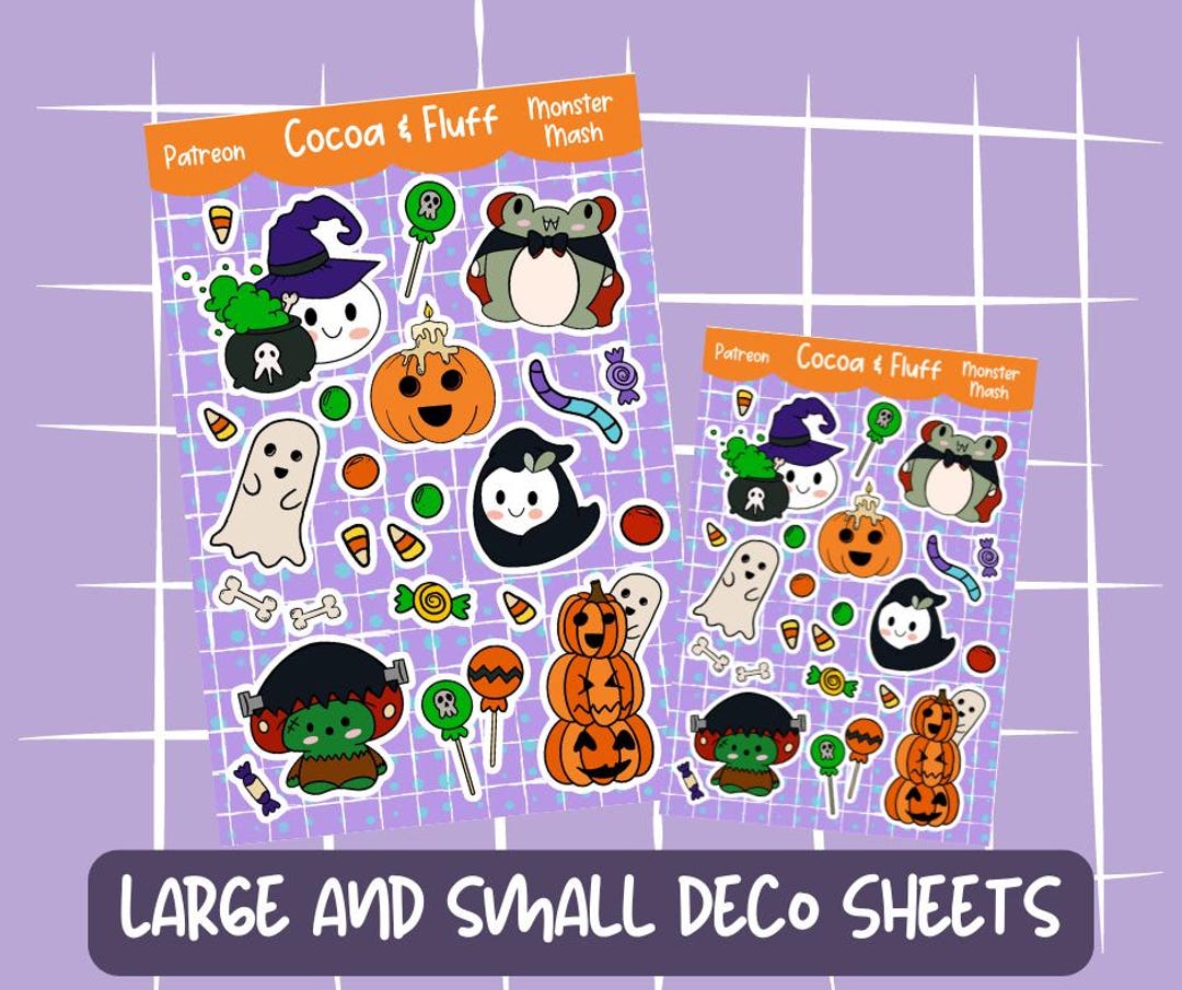 Monster Mash Sticker Sheet, Hand Drawn Stickers, Daily Journal, Micro ...