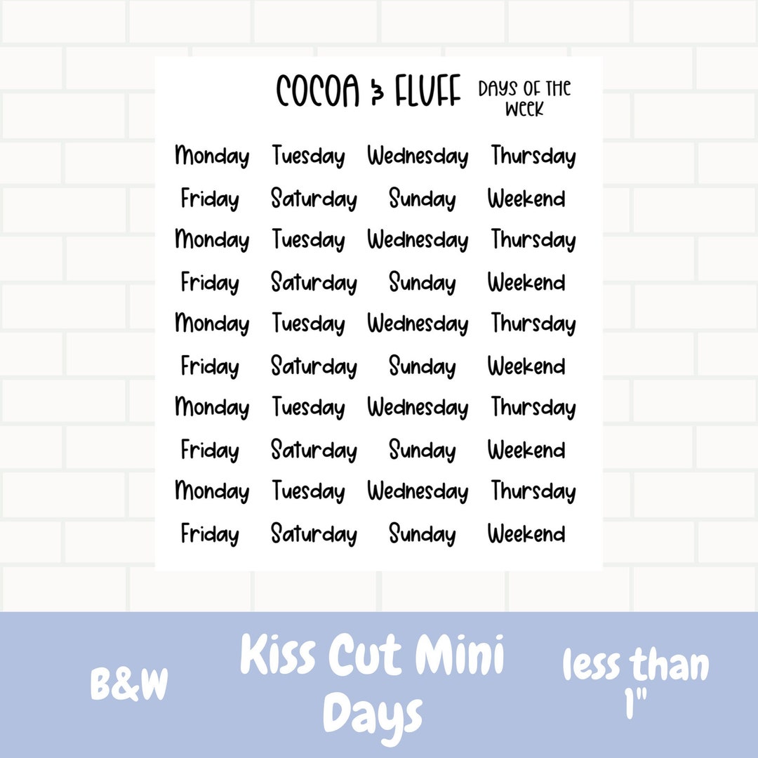 Mini Days of the Week Script Stickers, Scripts, Micro Planner Script ...