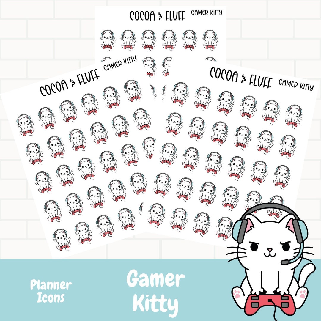 Gamer Kitty / Gaming Doodle Icons/ Icon Planner Stickers/ Video Game ...