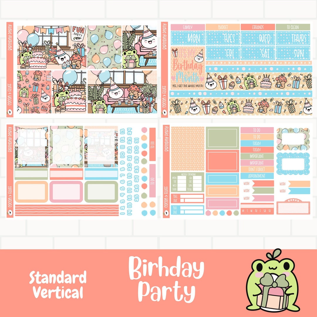 Birthday Party Planner Stickers, Planner Sticker Kit, Birthday Sticker ...