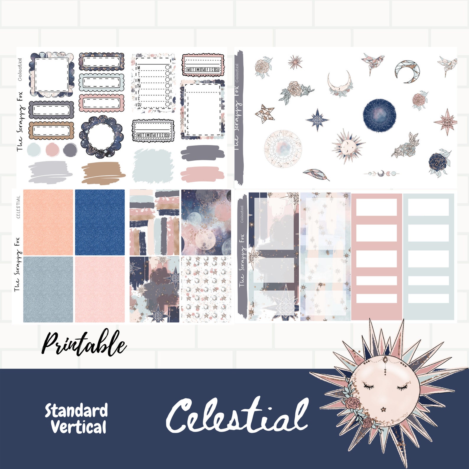 PRINTABLE Sticker Kit/ Celestial / Standard Vertical Planner - Etsy