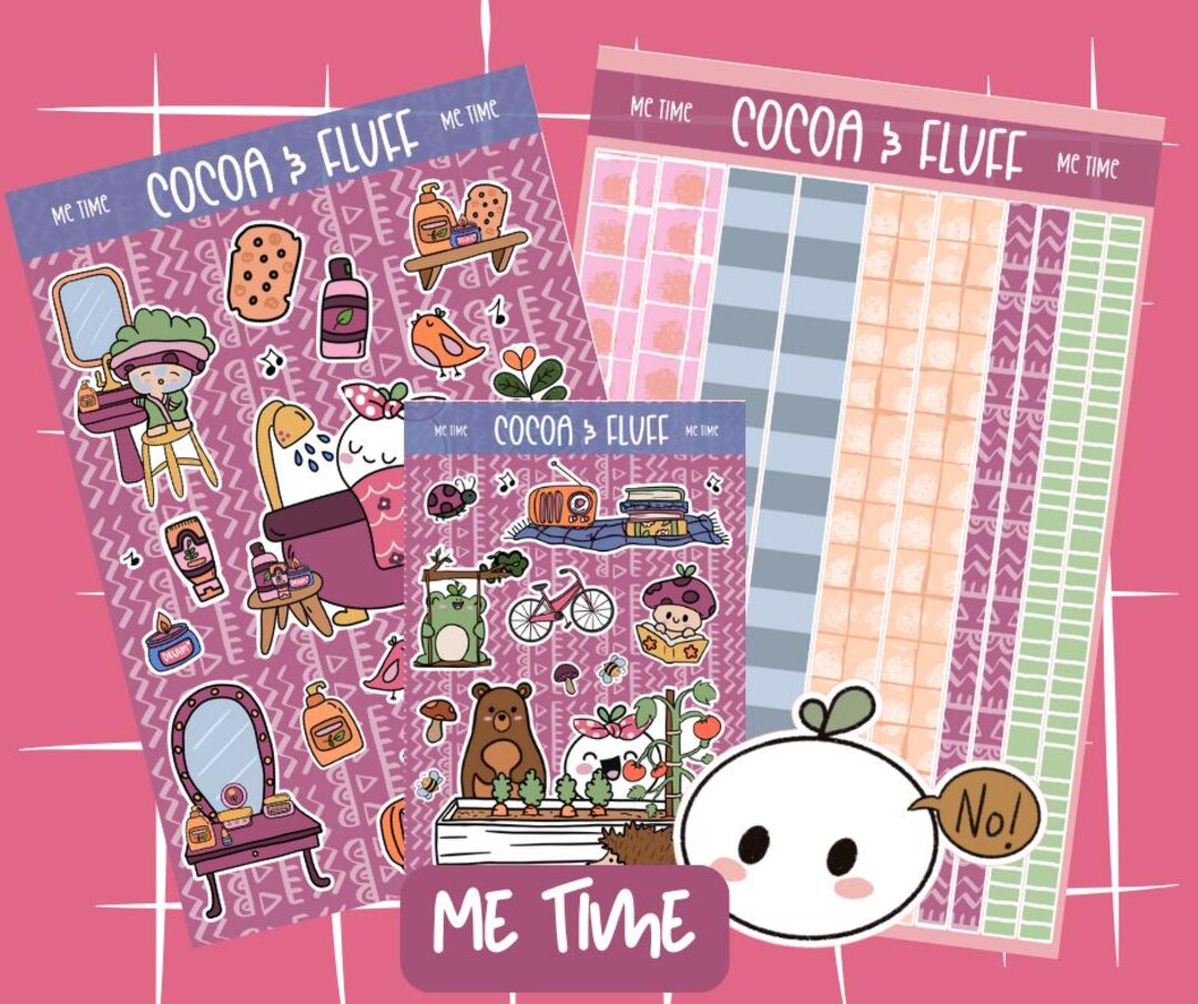 Me Time Sticker Sheet, Hand Drawn Stickers, Daily Journal, Micro ...