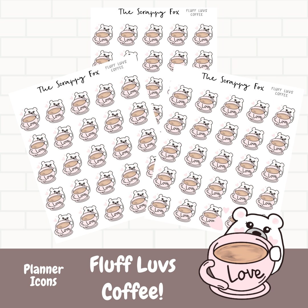 Fluff Loves Coffee Doodle Icons/ Icon Planner Stickers - Etsy